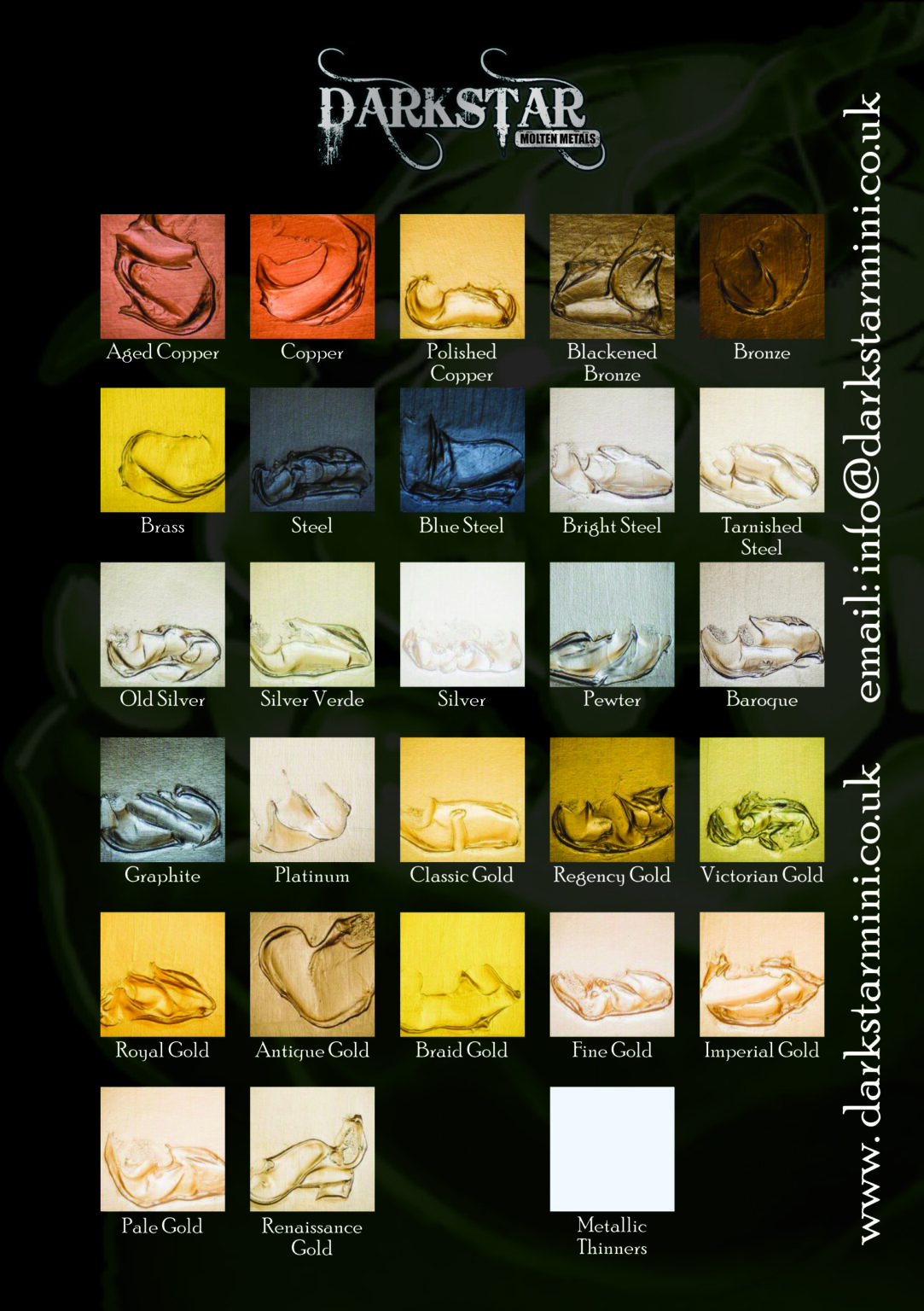 Darkstar Molten Metals Colour Chart - Darkstar Miniatures